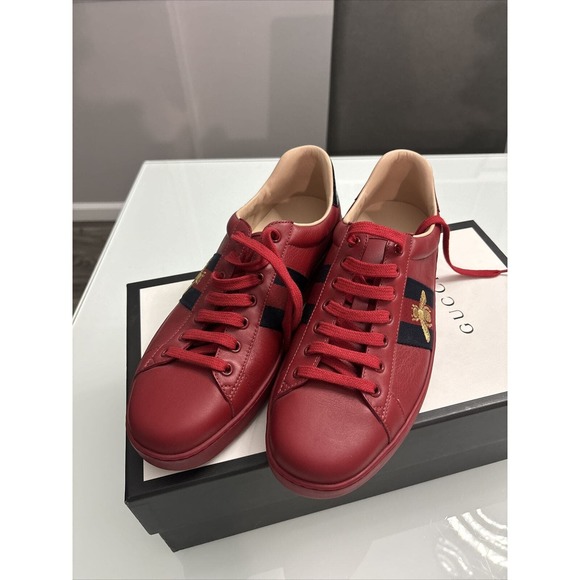 Gucci | Shoes | Gucci Ace Bee Stripe Logo Embellished Sneakers | Poshmark